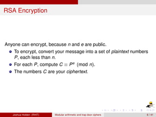 Modular Arithmetic and Trap Door Ciphers | PPT