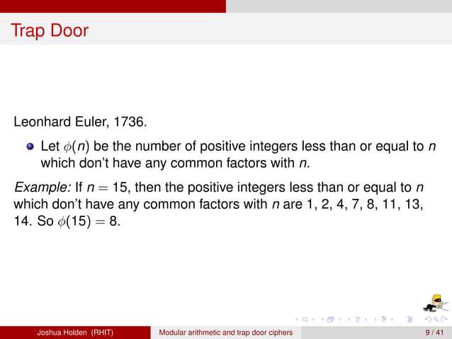 Modular Arithmetic And Trap Door Ciphers Ppt