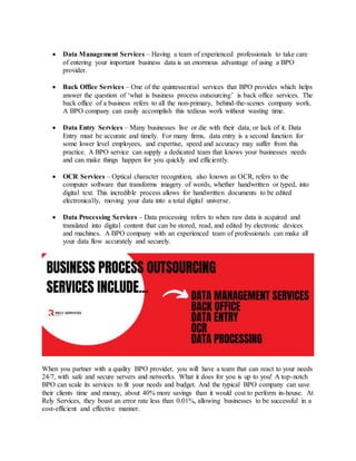 What Is Business Process Outsourcing | Rely Services | PDF
