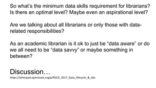 Rscd 2017 bo f data lifecycle data skills for libs | PPT