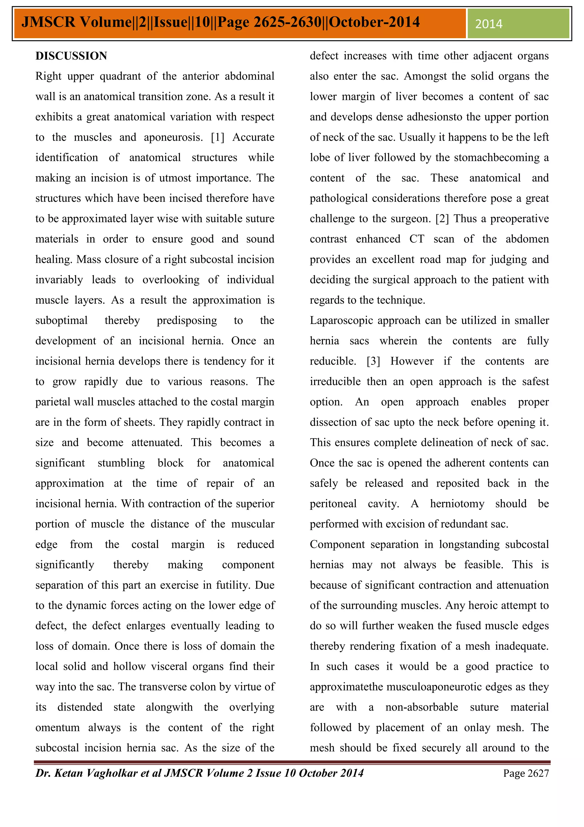 Right Subcostal Incisional Hernia: A Surgical Challenge. | PDF