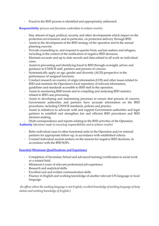 Refugee Status Determination (RSD) Associate G6 Dadaab | PDF