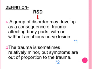 RSD-REFLEX SYMPATHETIC DYSTROPHY | PPTX | Brain and Nervous System Disorders | Diseases and ...