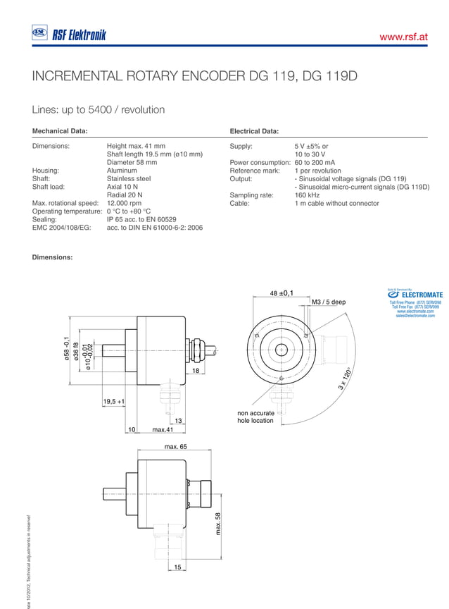 Rsf electronik incremental_rotary_encoder_dg119_specsheet | PDF