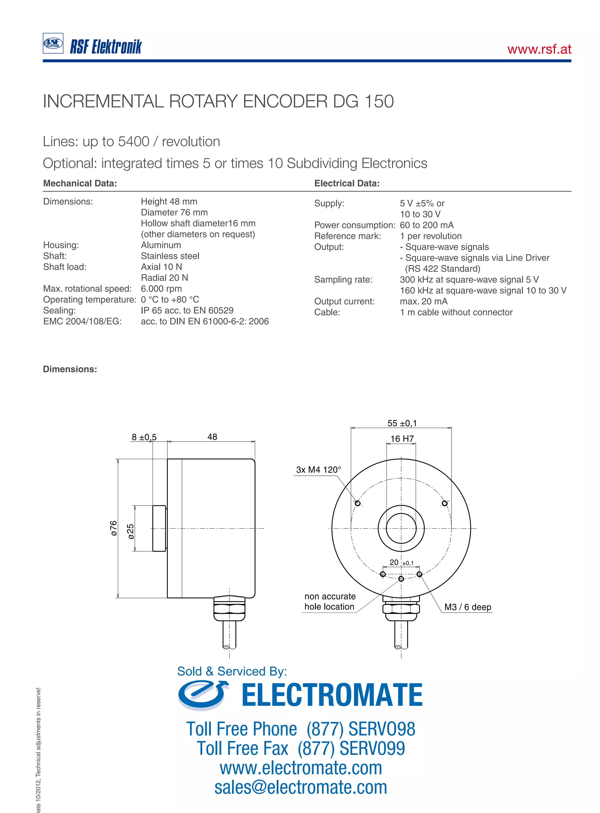 Rsf electronik incremental_rotary_encoder_dg150_specsheet | PDF