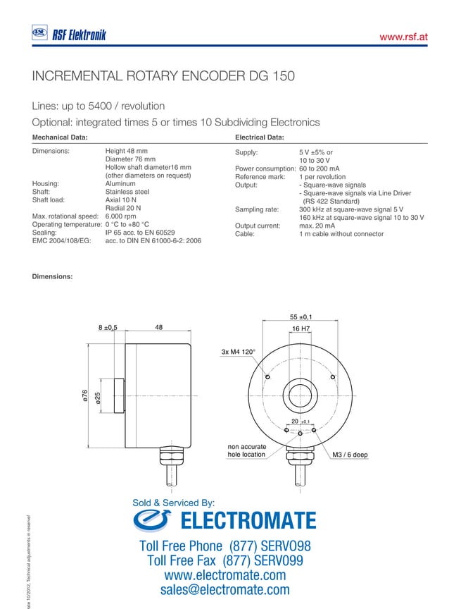 Rsf electronik incremental_rotary_encoder_dg150_specsheet | PDF