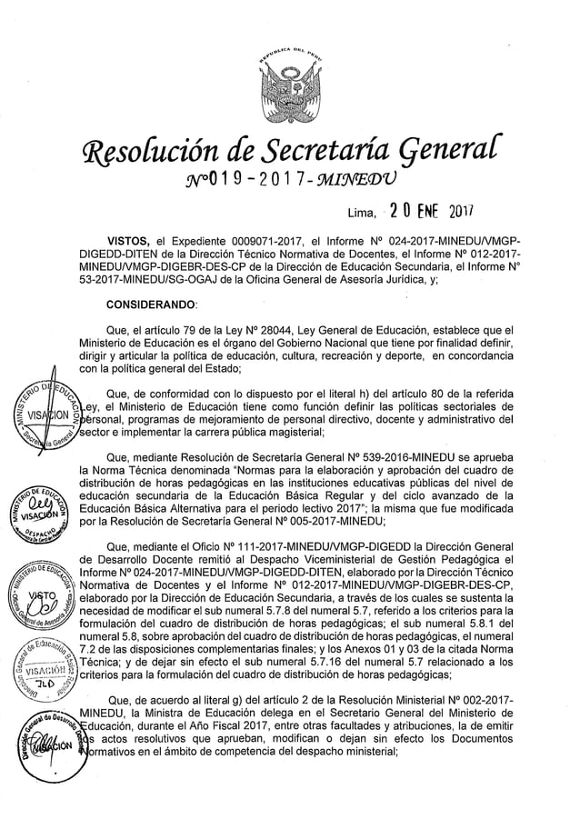 Rsg 019-2017-minedu-modifican-cuadro-horas-2017 | PDF