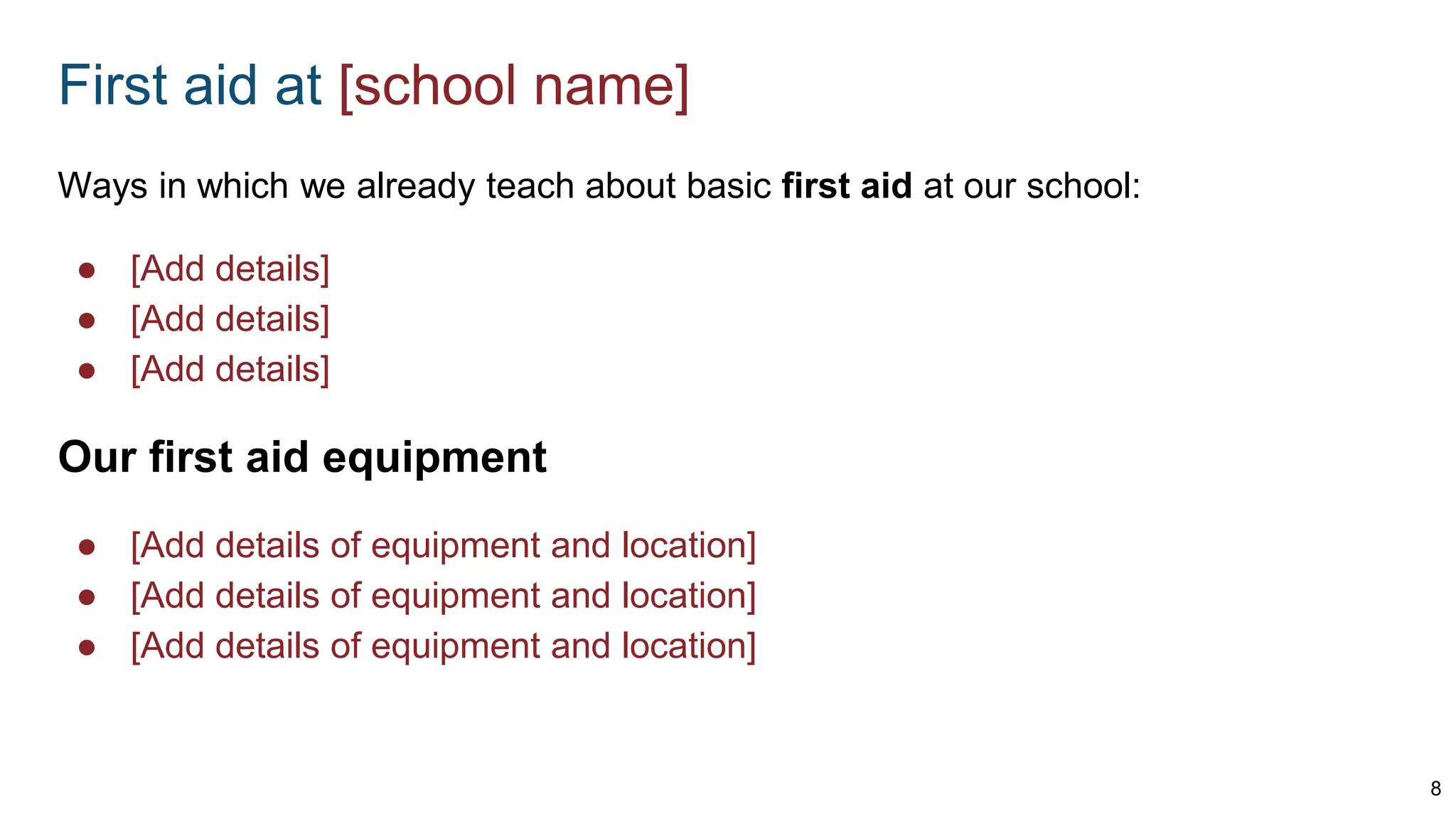 RSHE Basic First Aid health care medication | PPTX