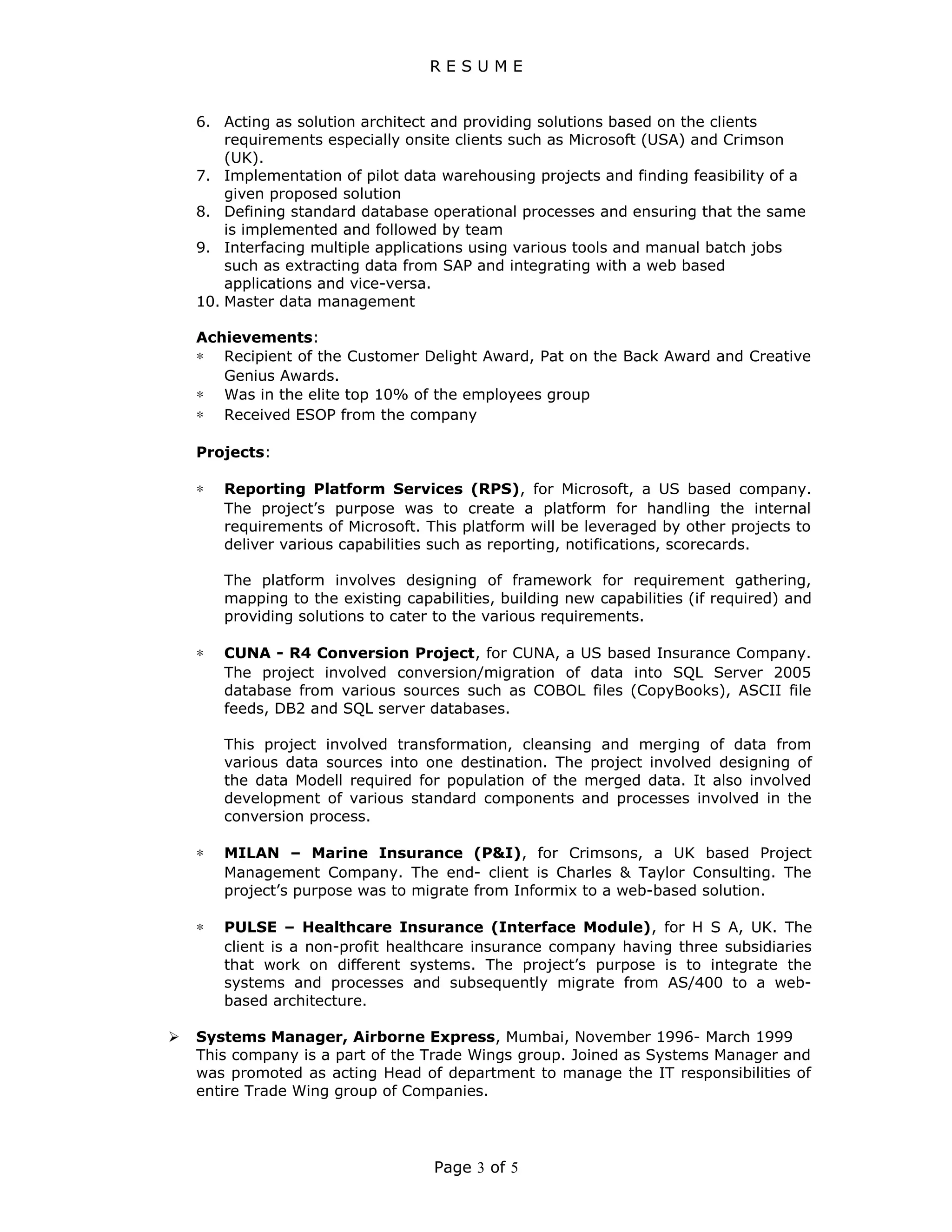Rajendra Shetty Resuke - Database Architect | DOC