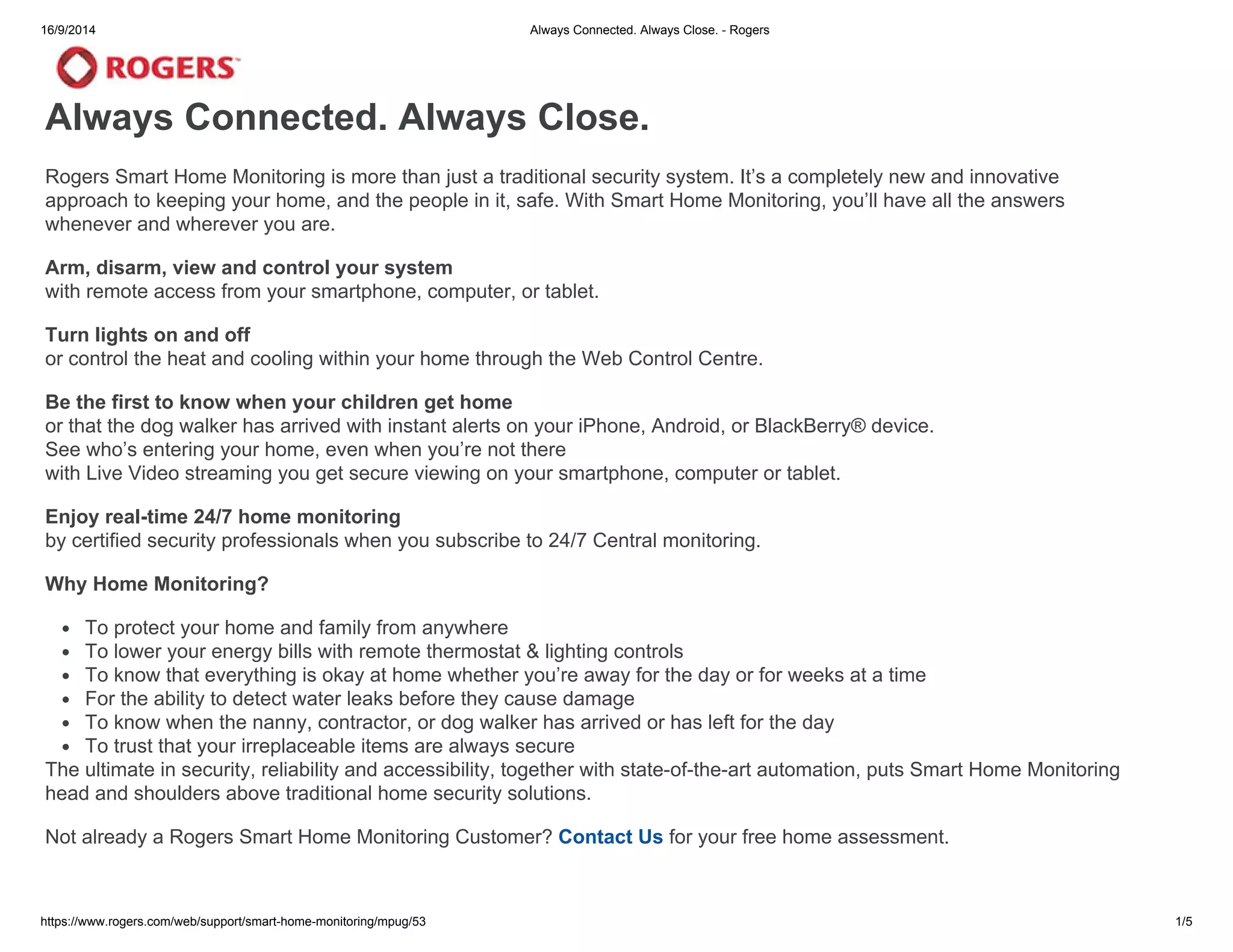 Rogers Smart Monitoring | PDF