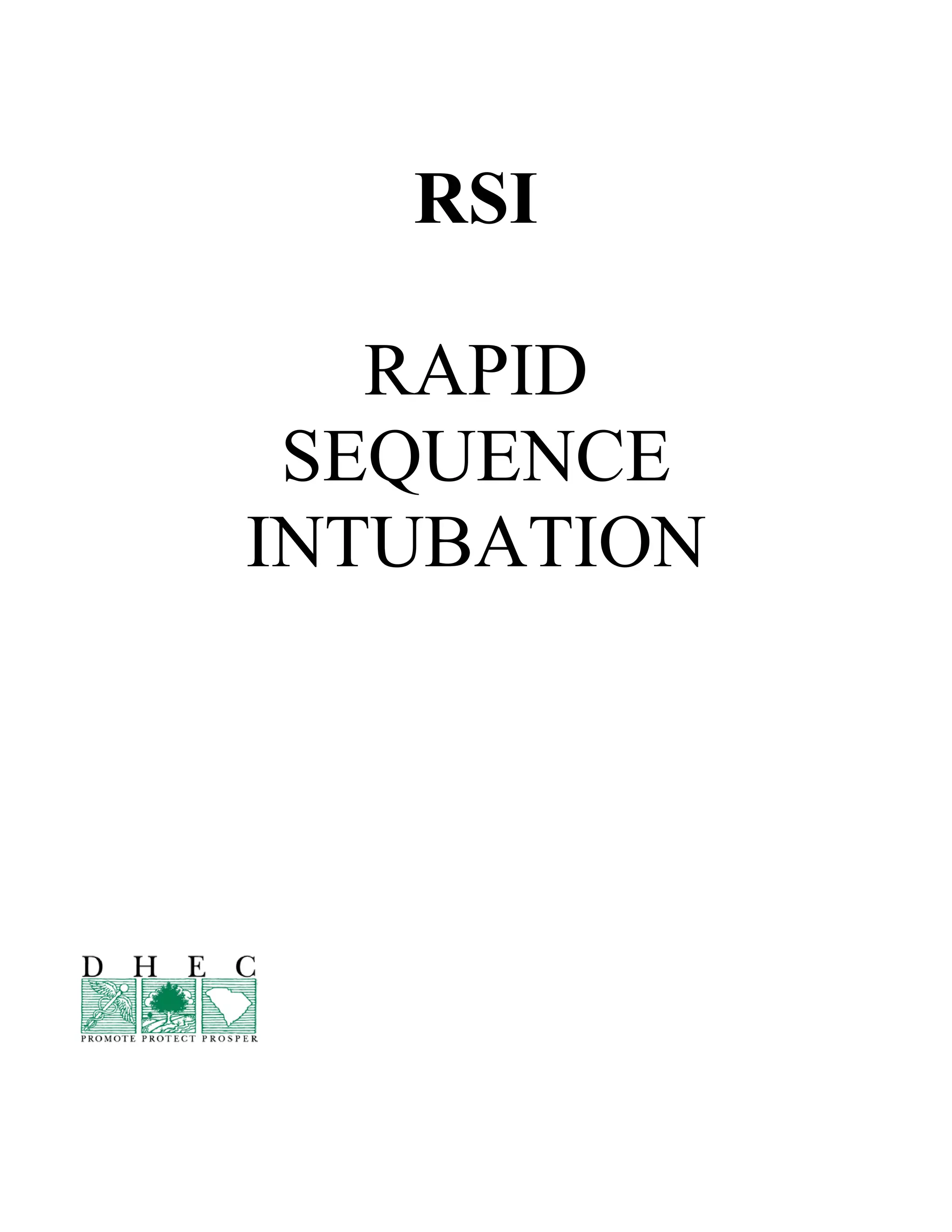 Rapid Sequence Intubation (RSI) | PDF