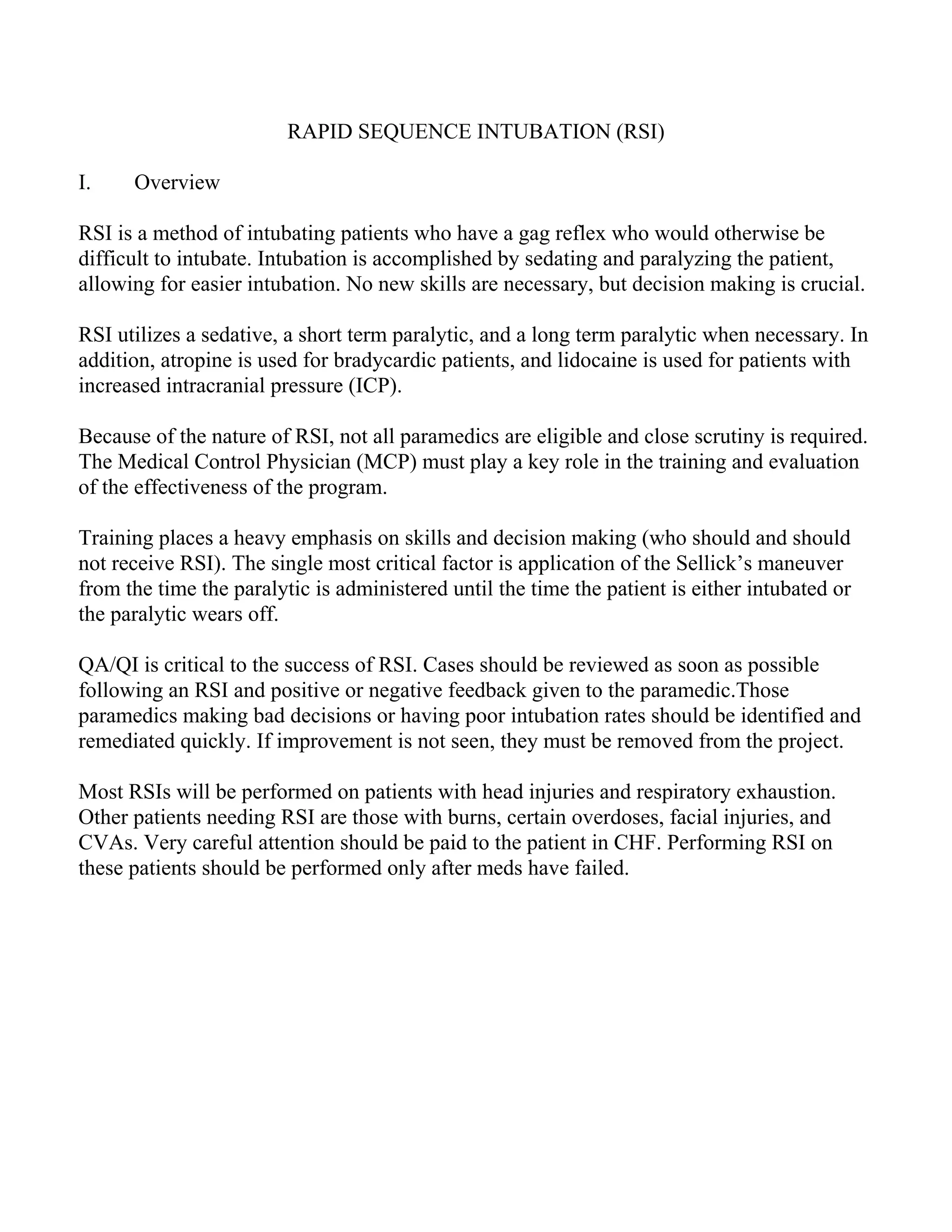 Rapid Sequence Intubation (RSI) | PDF