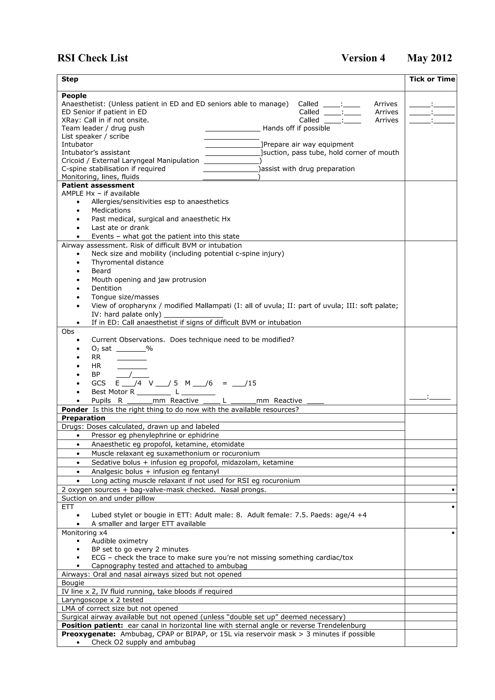 Rsi check list v4 | DOC | Ear, Nose and Throat Conditions | Diseases ...