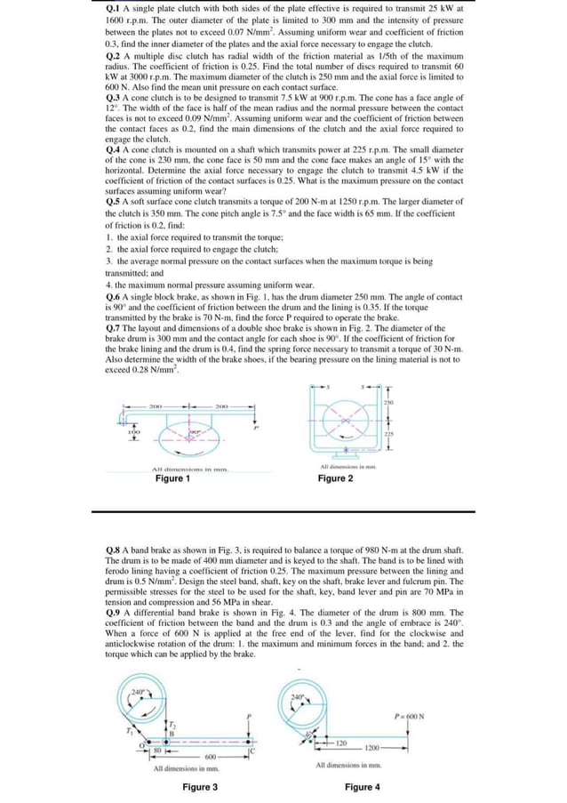 RS Khurmi Machine Design Clutch and Brake Exercise Numerical Solutions | PDF