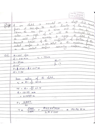 RS Khurmi Machine Design Clutch and Brake Exercise Numerical Solutions | PDF