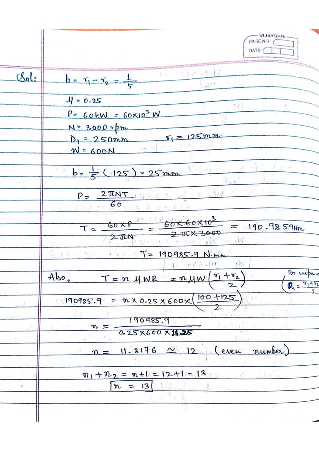 RS Khurmi Machine Design Clutch and Brake Exercise Numerical Solutions | PDF