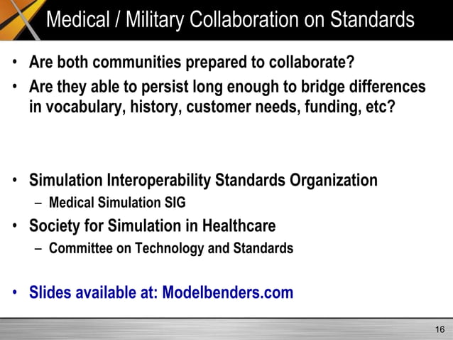 Medical Simulation Standards: What can we learn from the DoD? | PPT