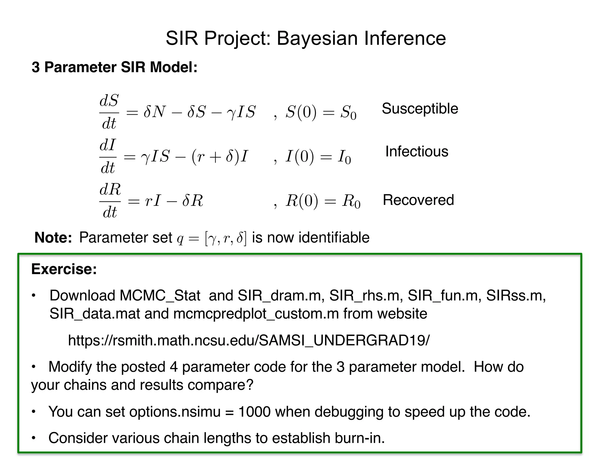 MUMS Undergraduate Workshop - Parameter Selection and Model Calibration for an SIR model - Ralph ...