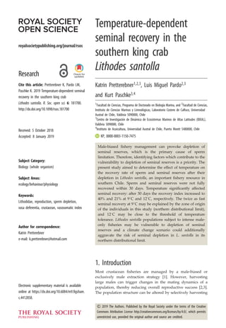Temperature-dependent seminal recovery in the southern king crab ...