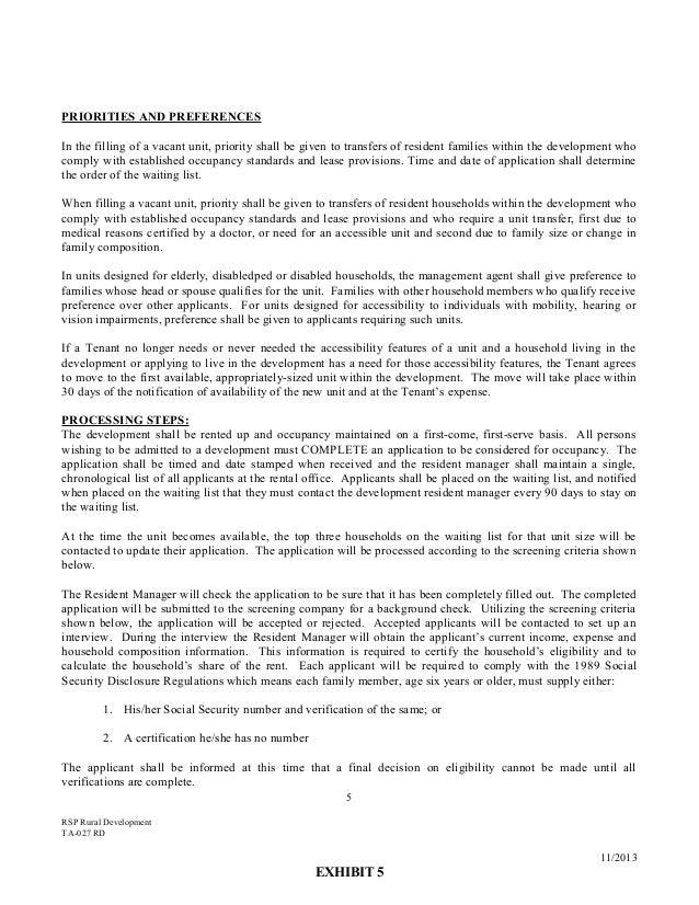 Resident Selection Plan