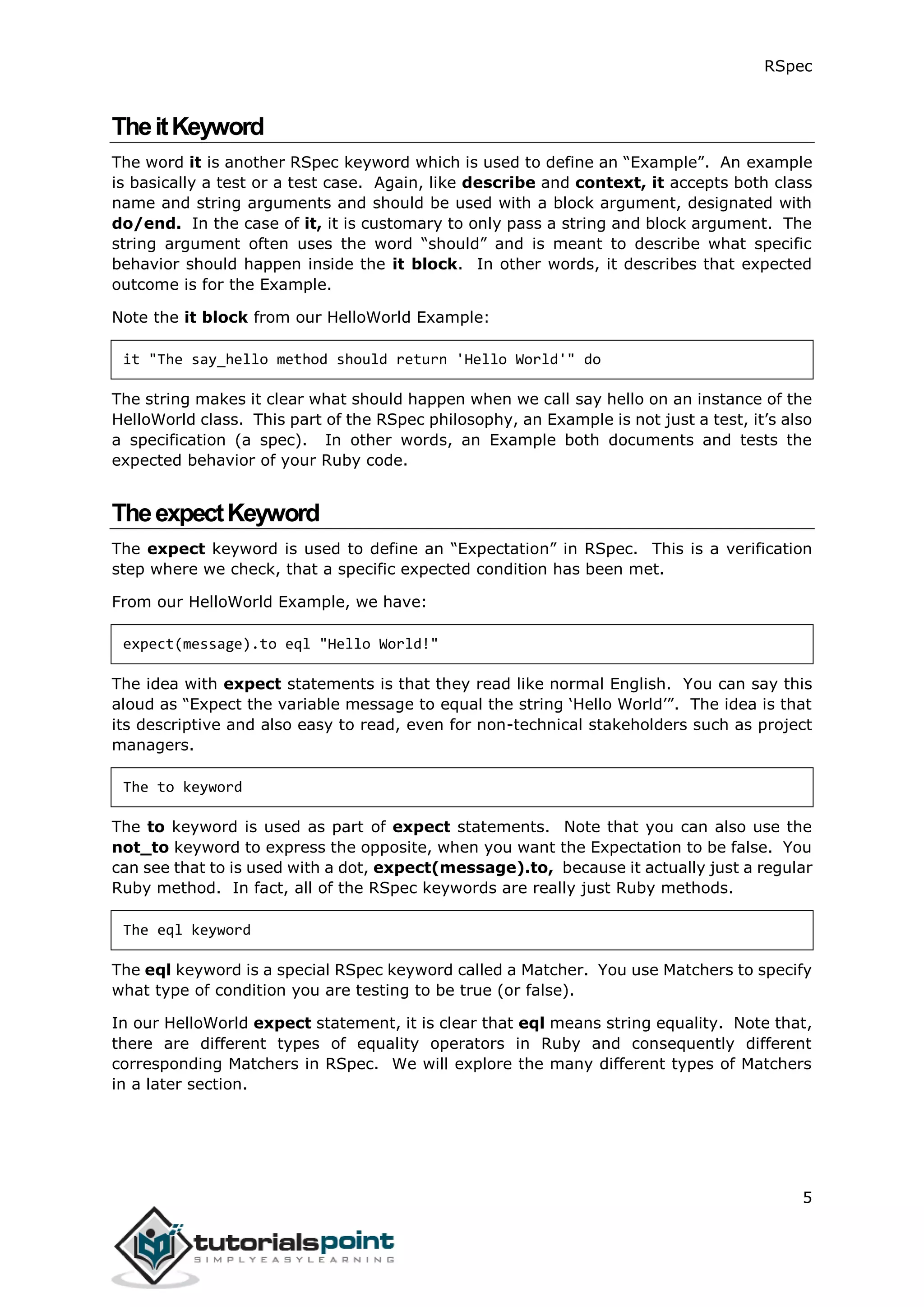 Rspec tutorial | PDF