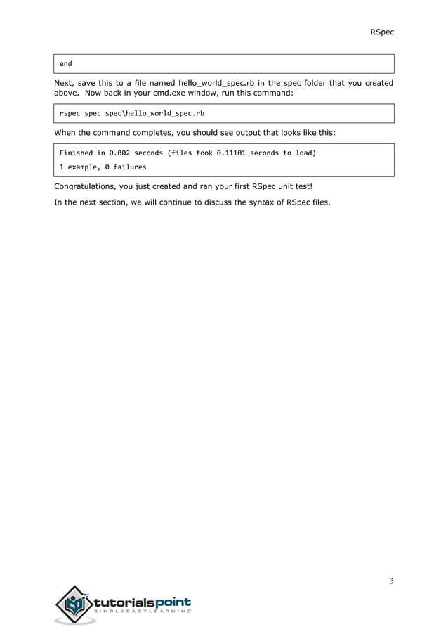 Rspec tutorial | PDF