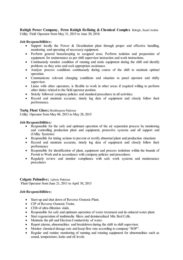 Sr. Utility Operator | DOCX