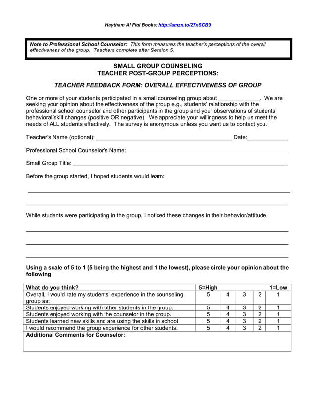 Small Group Counseling Title/Theme: Self Awareness | PDF