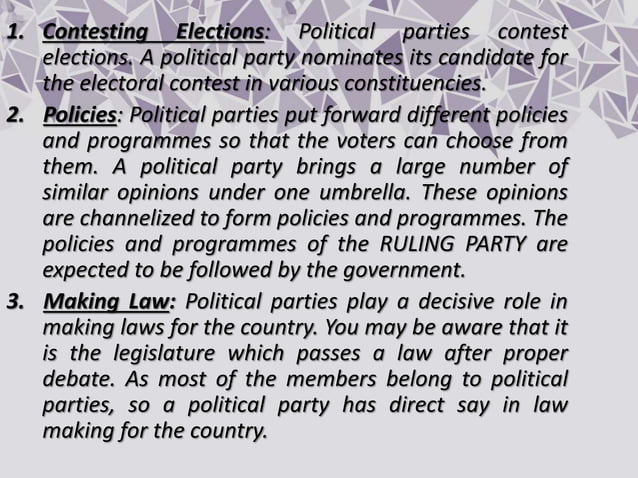 Political Parties class 10 civics PPT | PPTX | Civic affairs | Politics