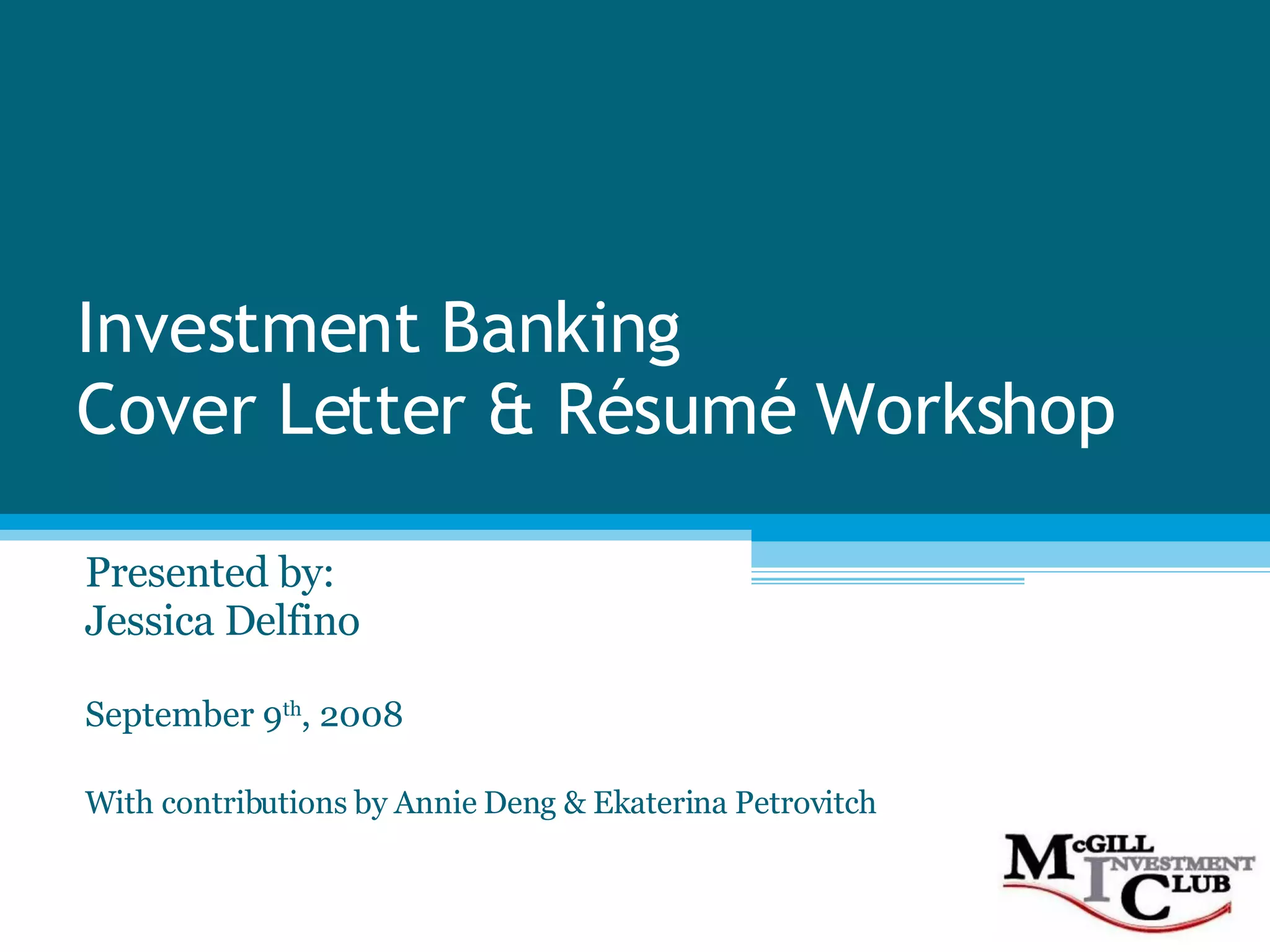 Resume & Cover Letter Workshop (F08) | PPT