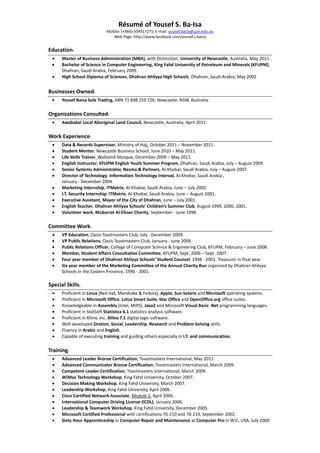 Résumé Of Yousef S. Ba-Isa | PDF