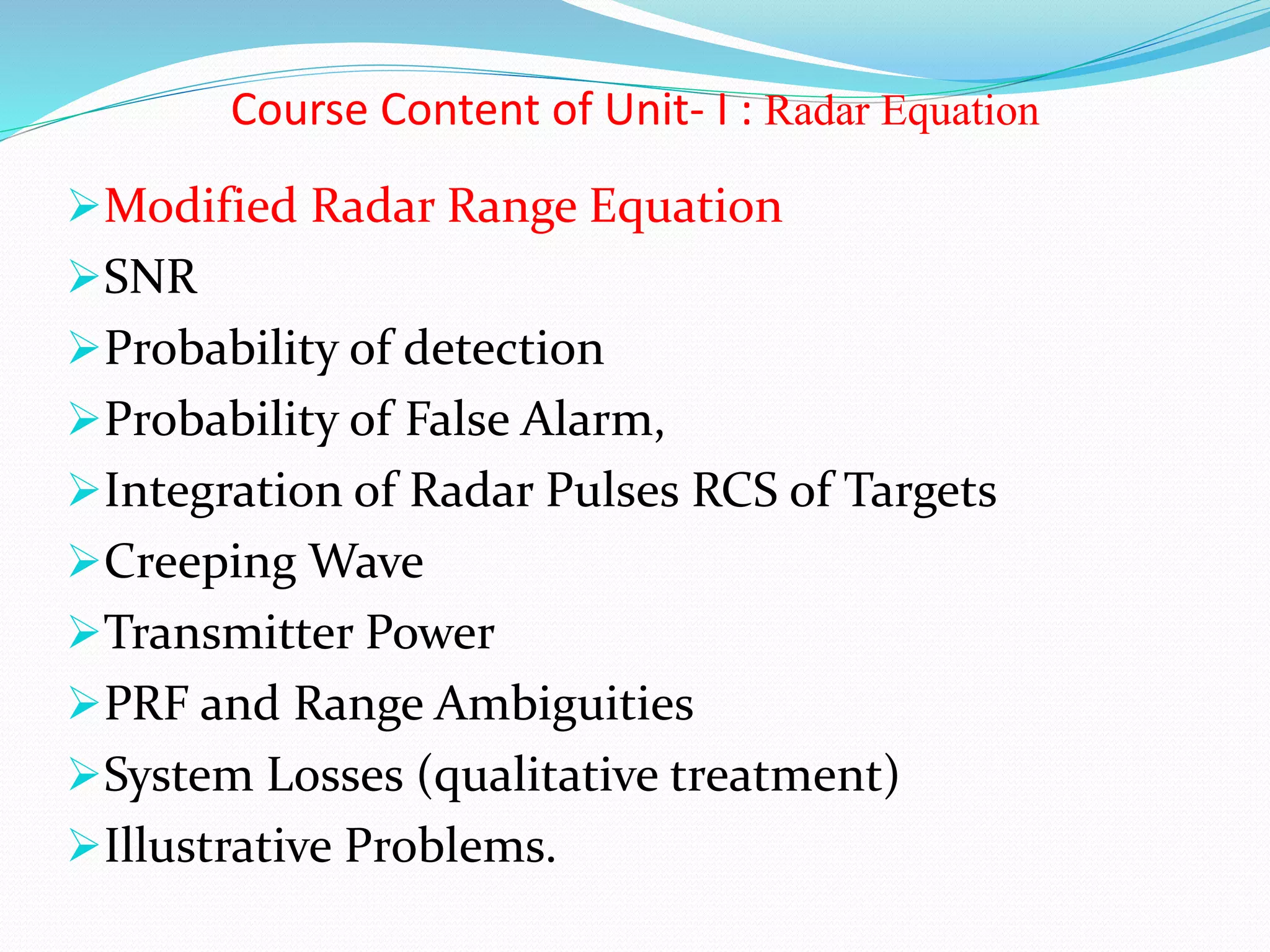 Radar Systems -Unit- I : Radar Equation | PPTX