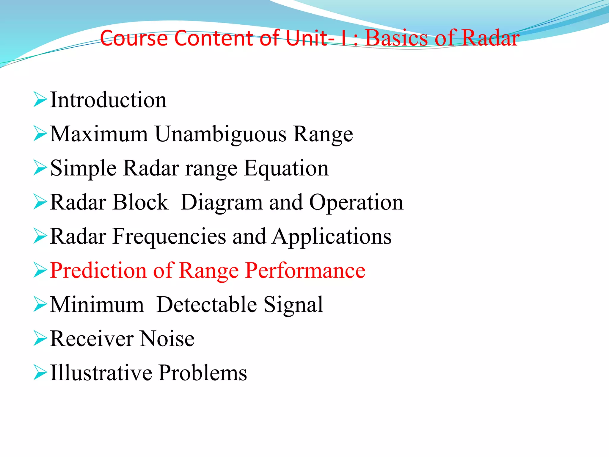 Radar Systems- Unit- I : Basics of Radar | PPTX | Physics | Science