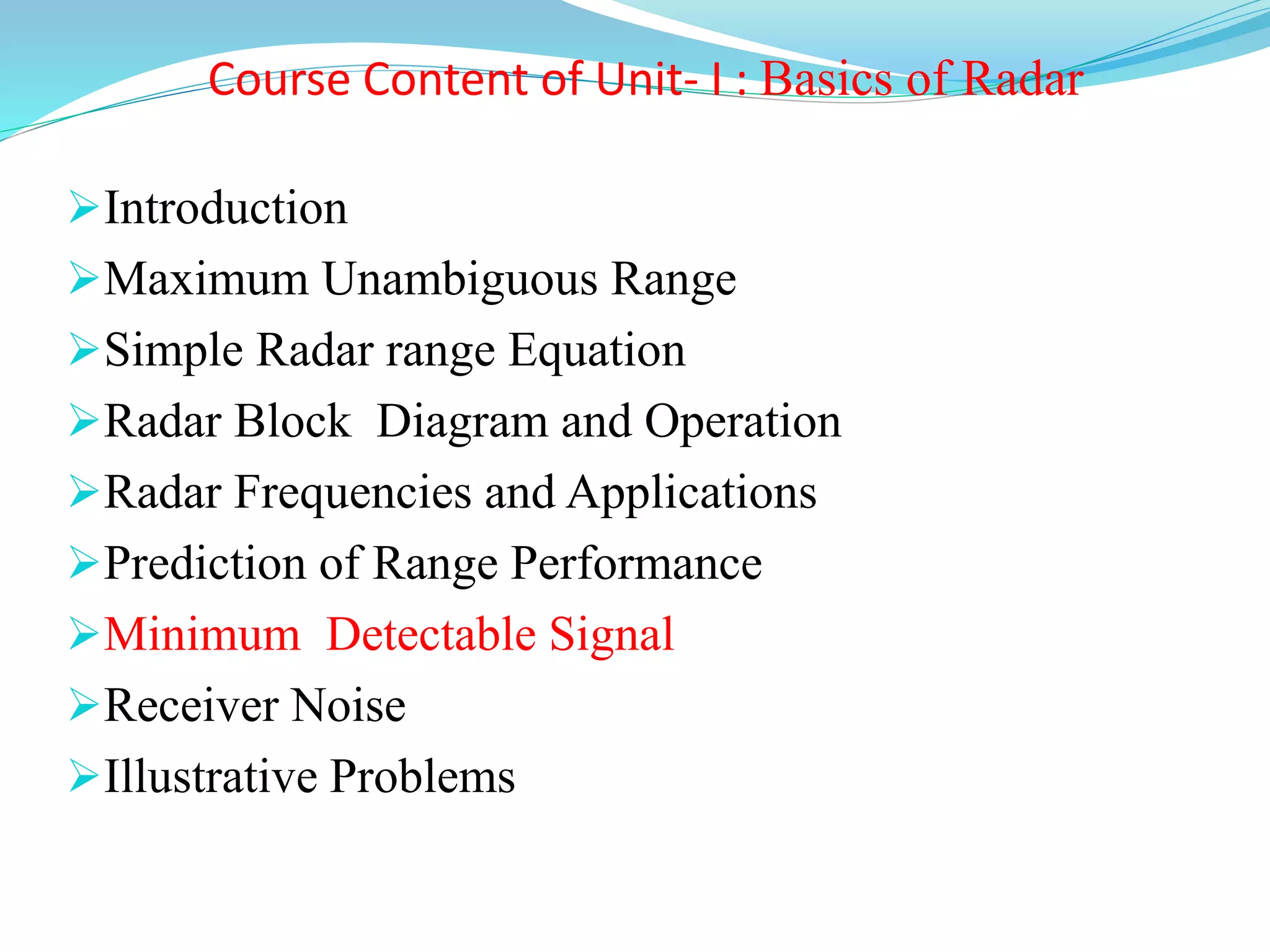 Radar Systems- Unit- I : Basics of Radar | PPTX