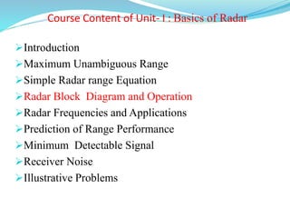 Radar Systems- Unit- I : Basics of Radar | PPTX | Physics | Science