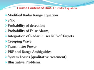 Radar Systems- Unit- I : Basics of Radar | PPTX