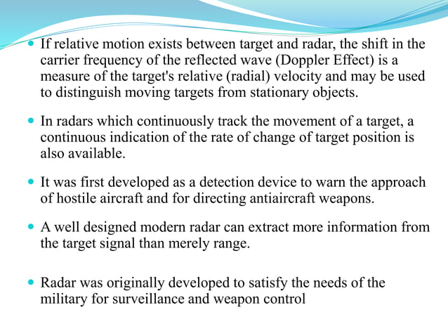 Radar Systems- Unit- I : Basics of Radar | PPTX | Physics | Science