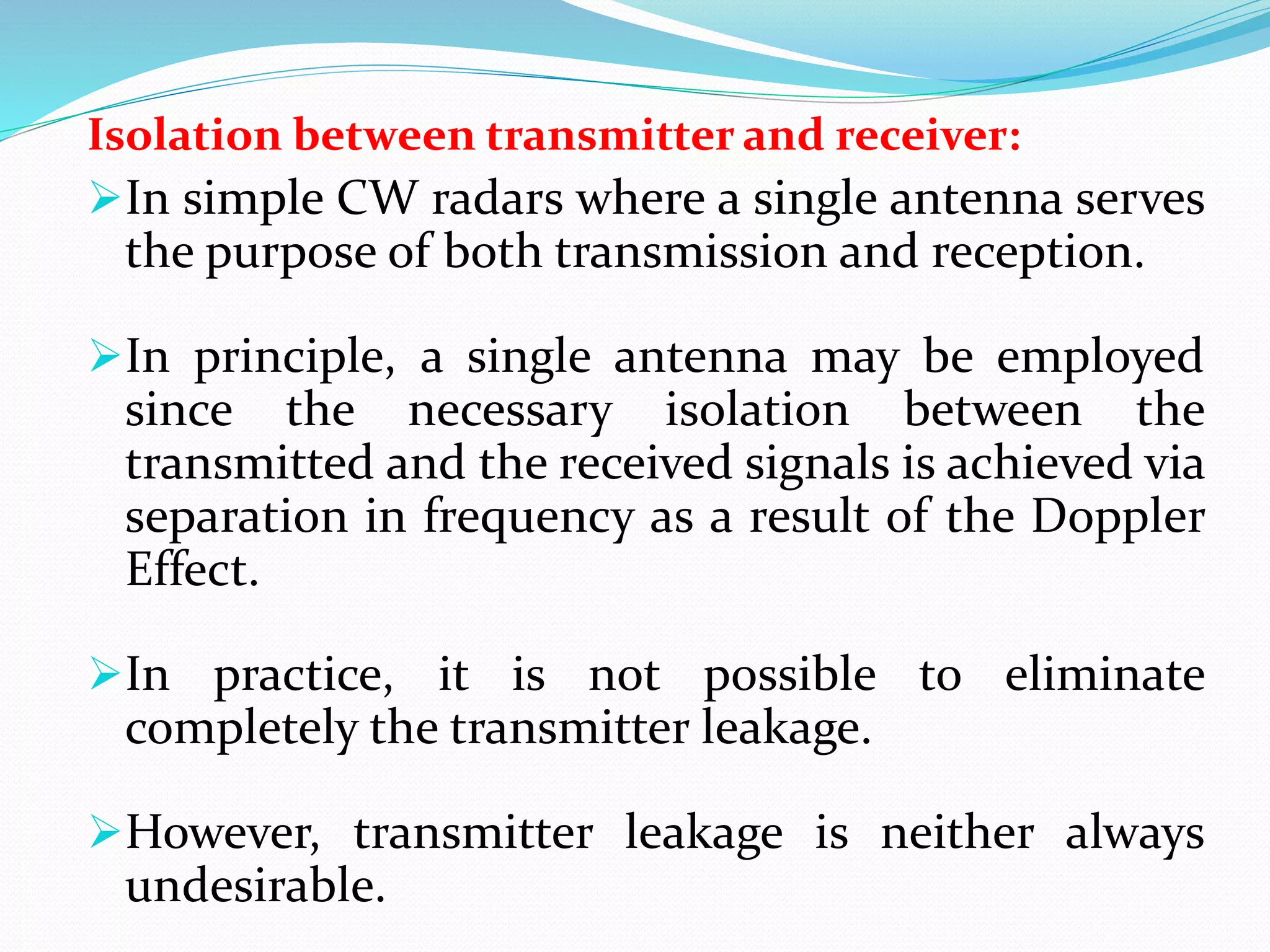 Radar Systems- Unit-II : CW and Frequency Modulated Radar | PPTX