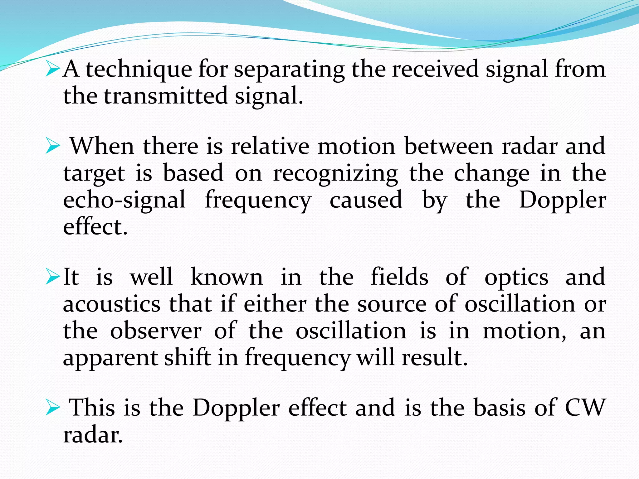 Radar Systems- Unit-II : CW and Frequency Modulated Radar | PPTX