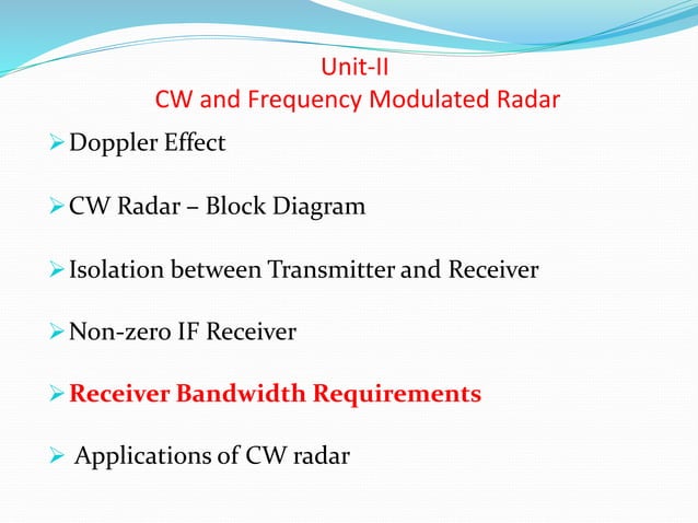 Radar Systems- Unit-II : CW and Frequency Modulated Radar | PPTX ...
