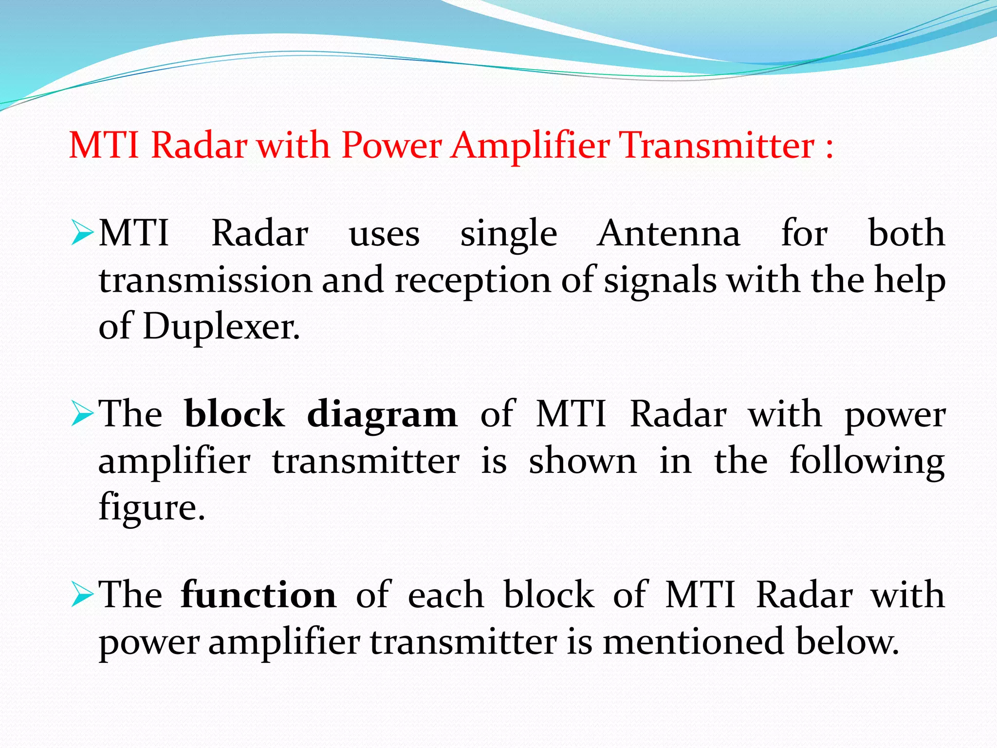 Radar Systems- Unit-III : MTI and Pulse Doppler Radars | PDF