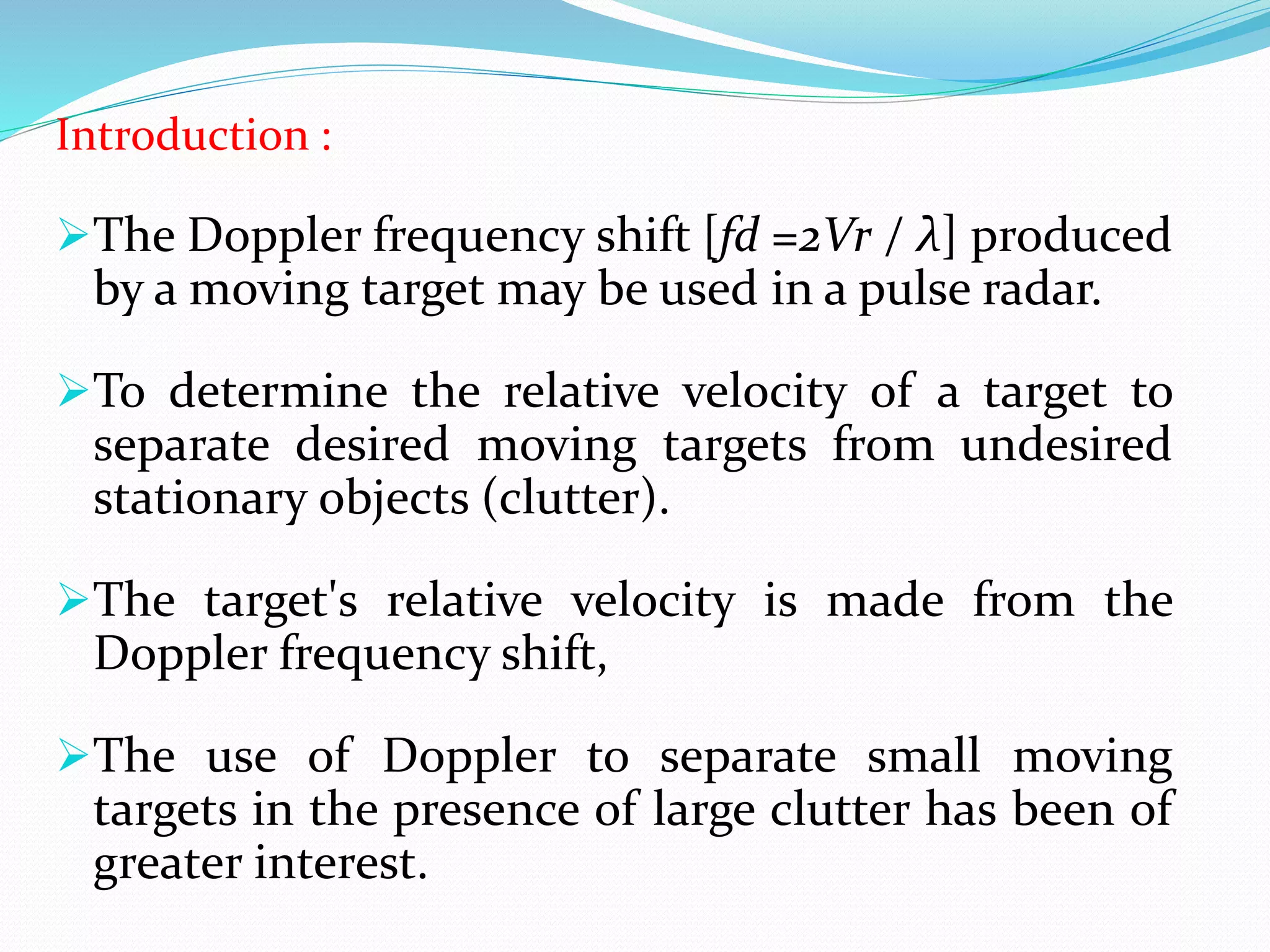 Radar Systems- Unit-III : MTI and Pulse Doppler Radars | PDF
