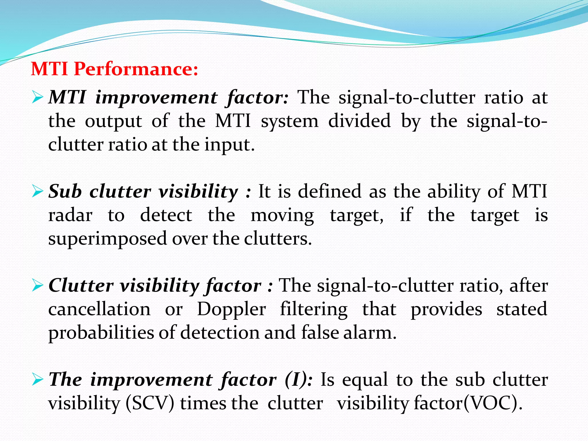 Radar Systems- Unit-III : MTI and Pulse Doppler Radars | PDF