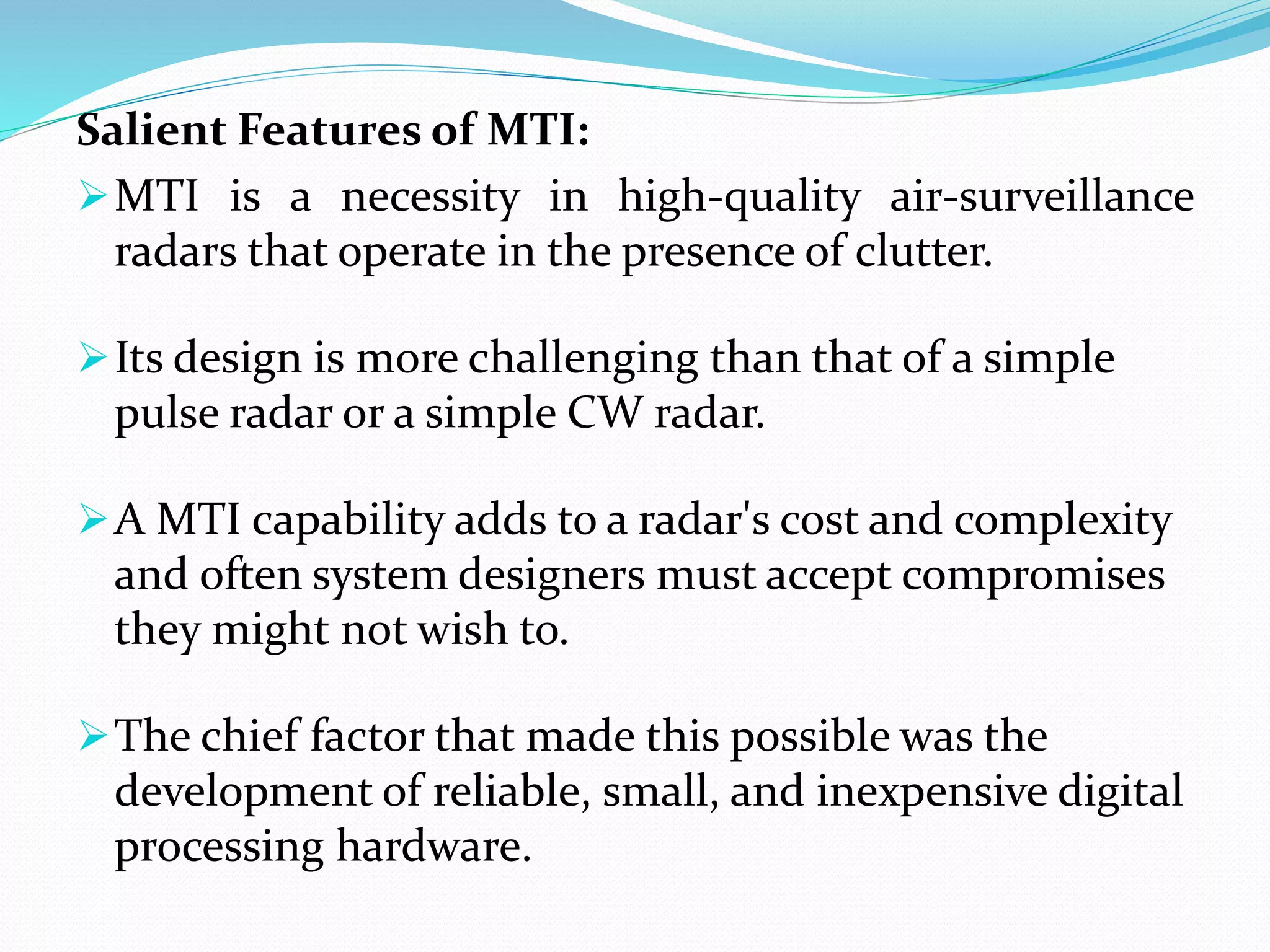 Radar Systems- Unit-III : MTI and Pulse Doppler Radars | PDF