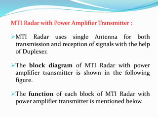 Radar Systems- Unit-III : MTI and Pulse Doppler Radars | PDF