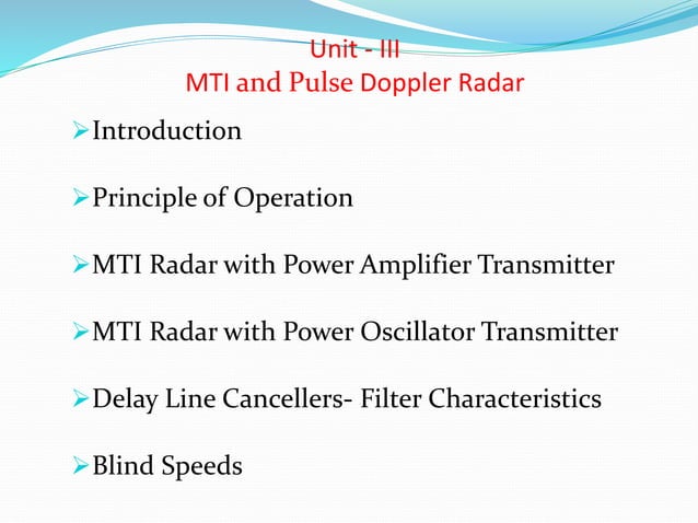 Radar Systems- Unit-III : MTI and Pulse Doppler Radars | PDF ...