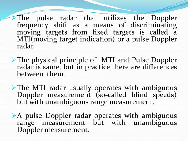 Radar Systems- Unit-III : MTI and Pulse Doppler Radars | PDF ...