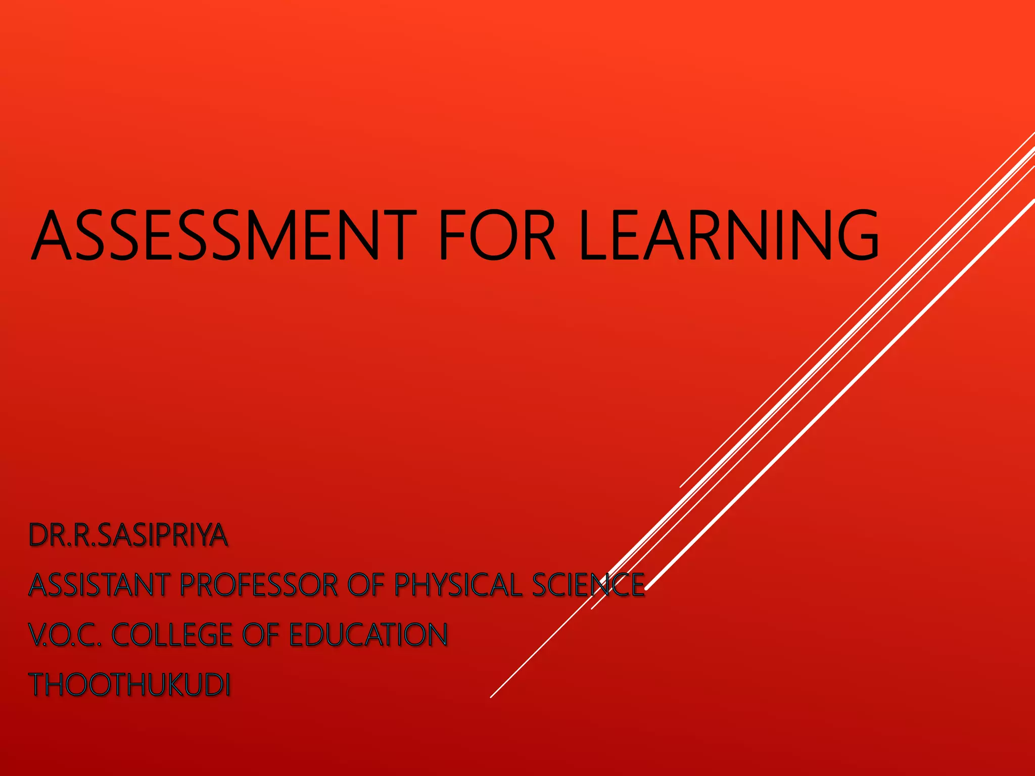 Tools and Techniques for assessment for learning | PPTX