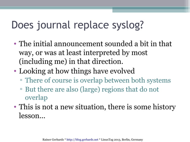 Rsyslog vs Systemd Journal Presentation | PPT