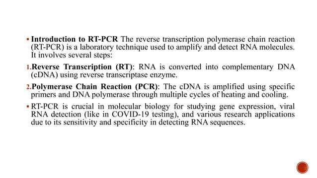 RT-PCR. MOLECULAR BIOLOGY.....PPT....... | PPTX